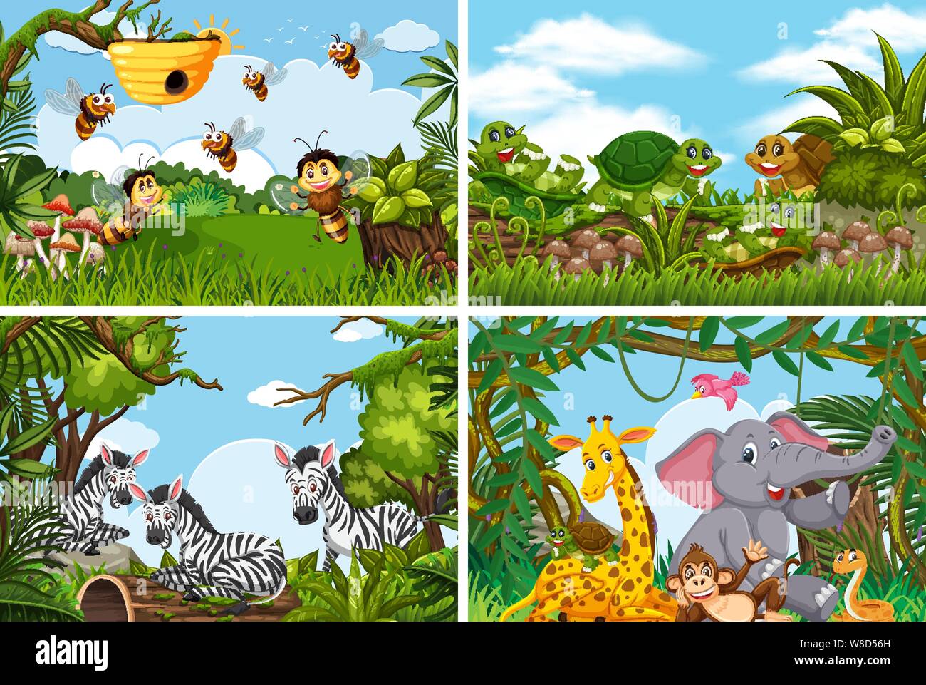 Set of various animals in nature scenes illustration Stock Vector Image ...