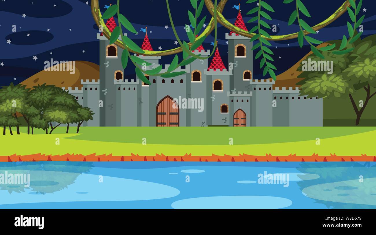 An outdoor scene with castle illustration Stock Vector Image & Art - Alamy