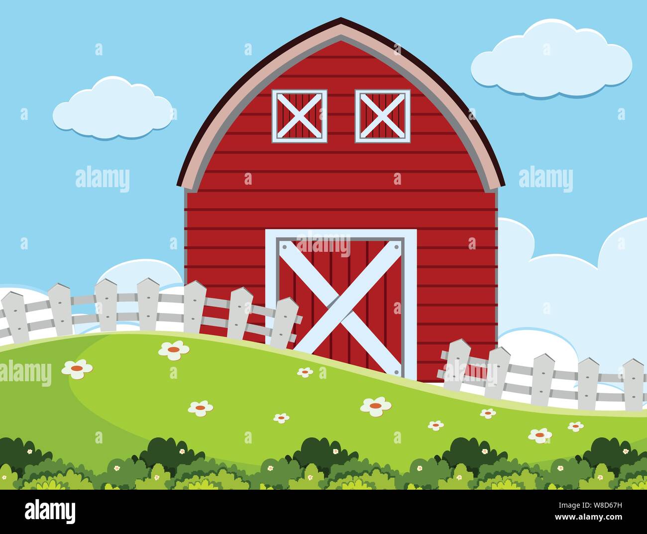 An outdoor scene with barn illustration Stock Vector Image & Art - Alamy