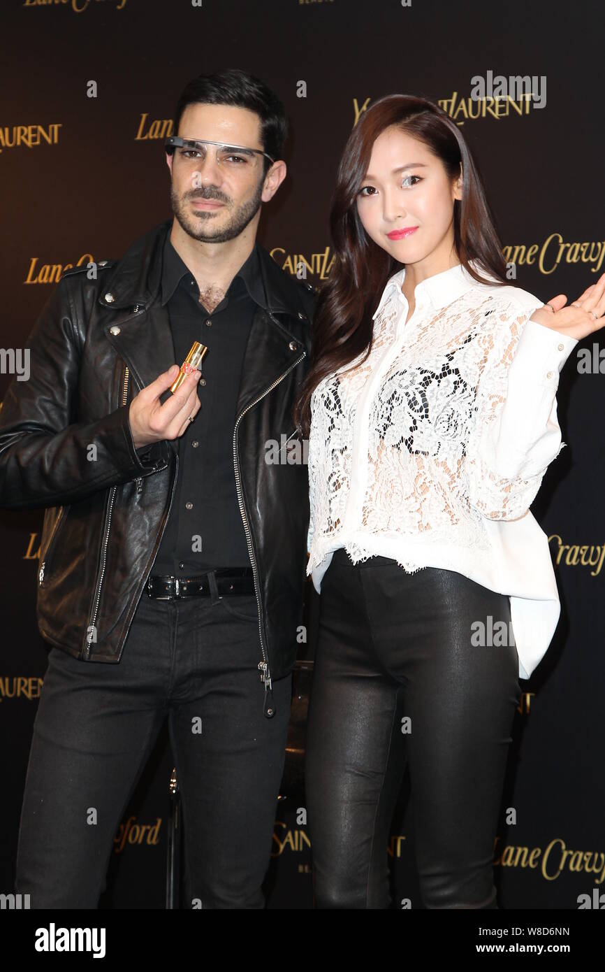 South Korean singer and actress Jessica Jung Soo-yeon, right, poses ...