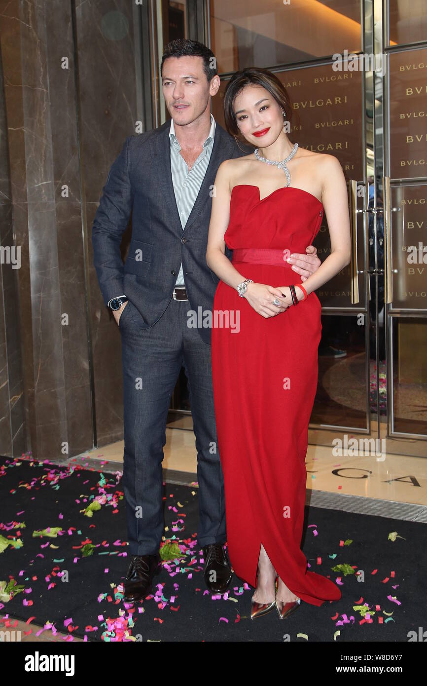 Taiwanese actress Shu Qi, right, and British actor Luke Evans pose at ...