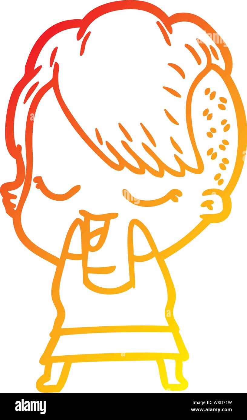 warm gradient line drawing of a happy cartoon girl Stock Vector Image ...