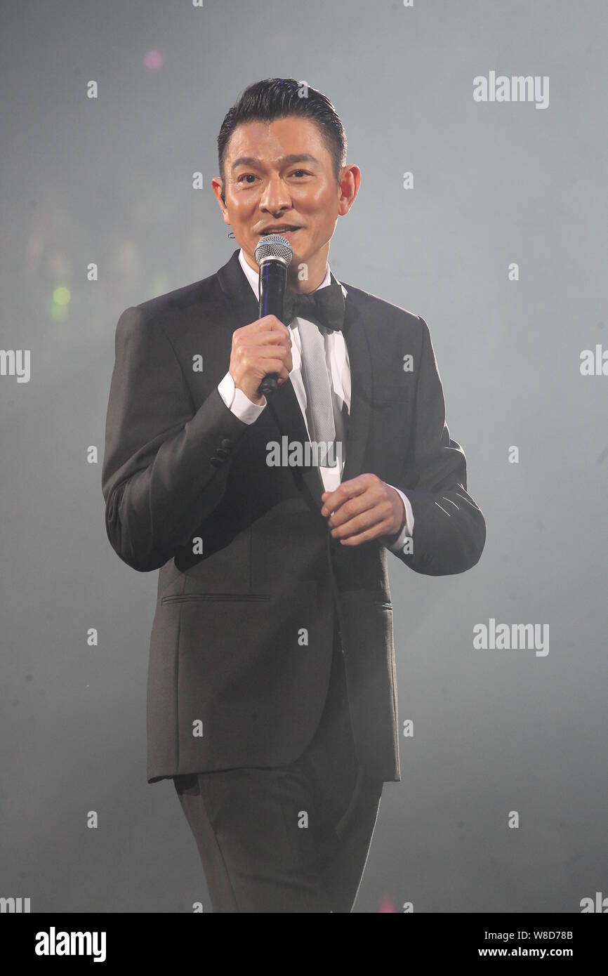 Hong Kong actor and singer Andy Lau performs during singer Sammi Cheng's concert in Hong Kong ...
