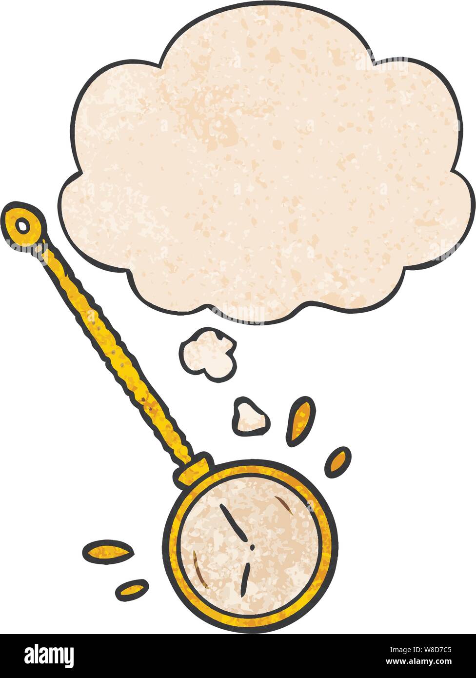 cartoon gold watch with thought bubble in grunge texture style Stock ...