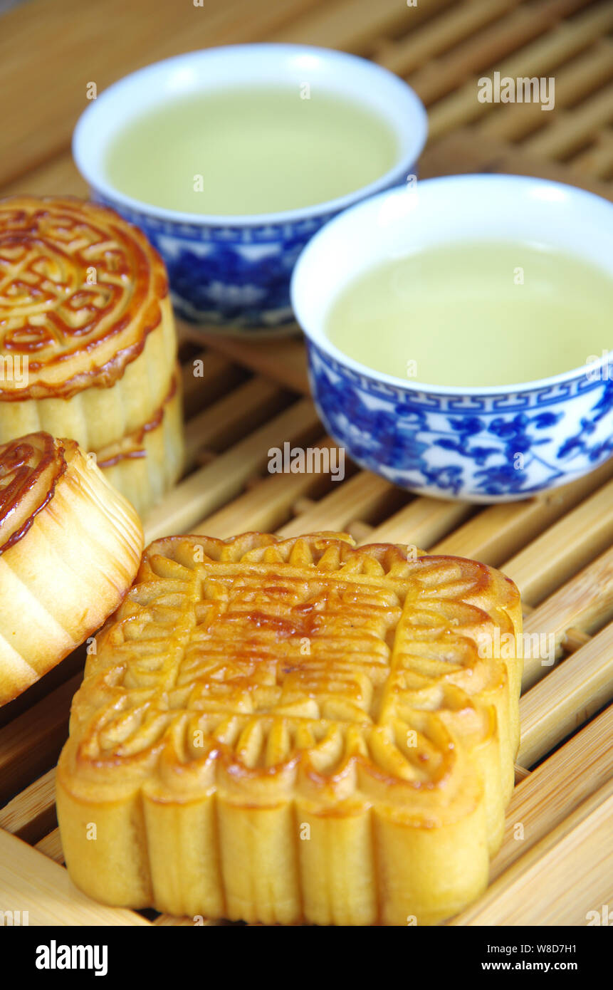 Illustration: traditional mooncakes for Chinese Mid-Autumn Festival. Mooncakes are a Chinese ...