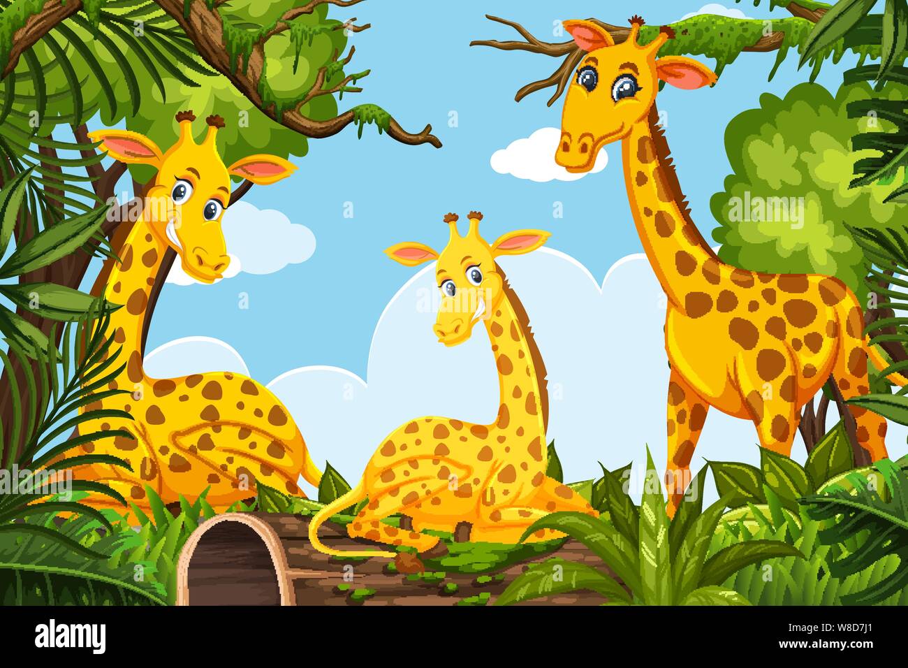 Happy giraffes in jungle scene illustration Stock Vector Image & Art ...
