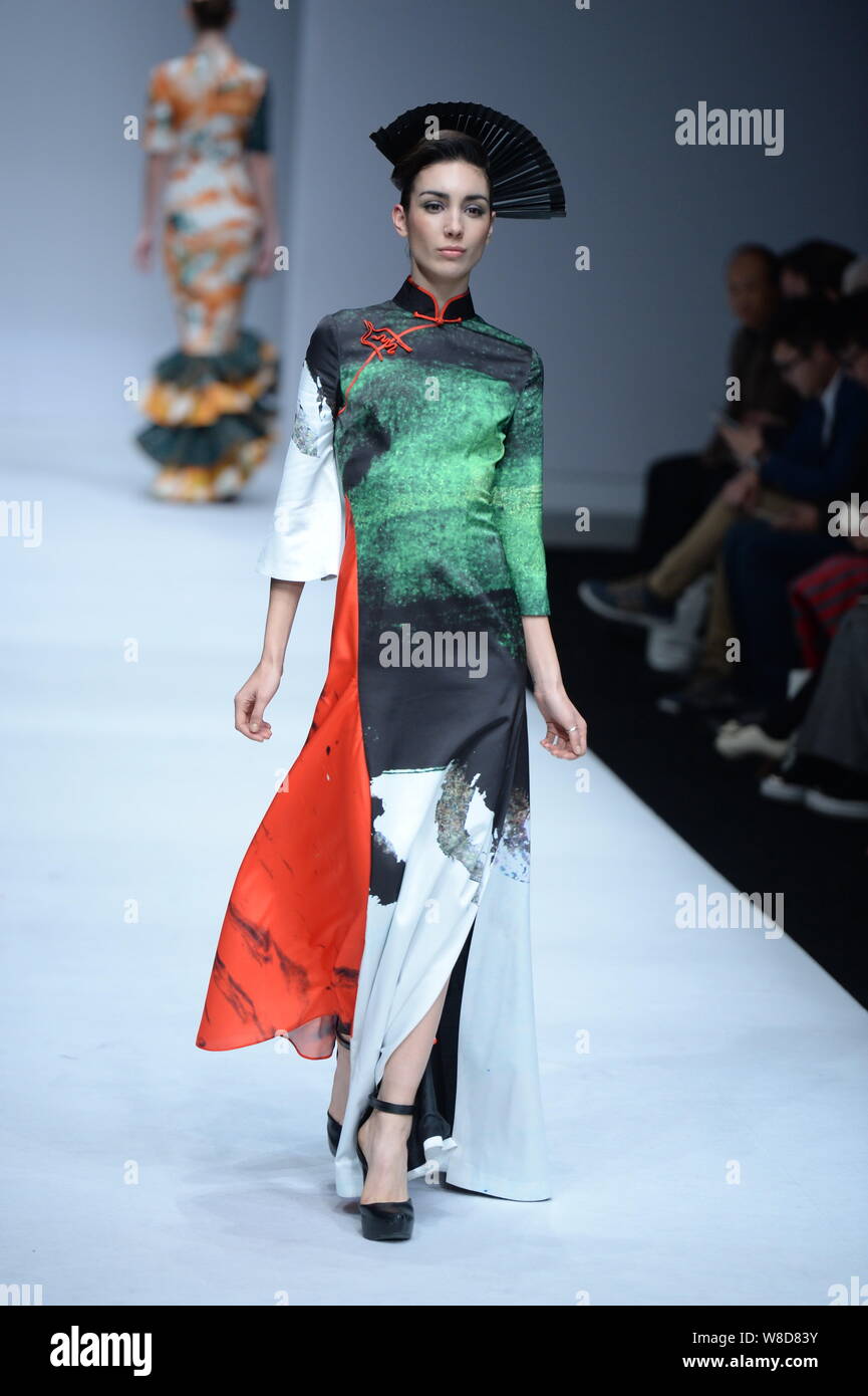 A model displays a new creation by designer Gong Hangyu at the fashion ...
