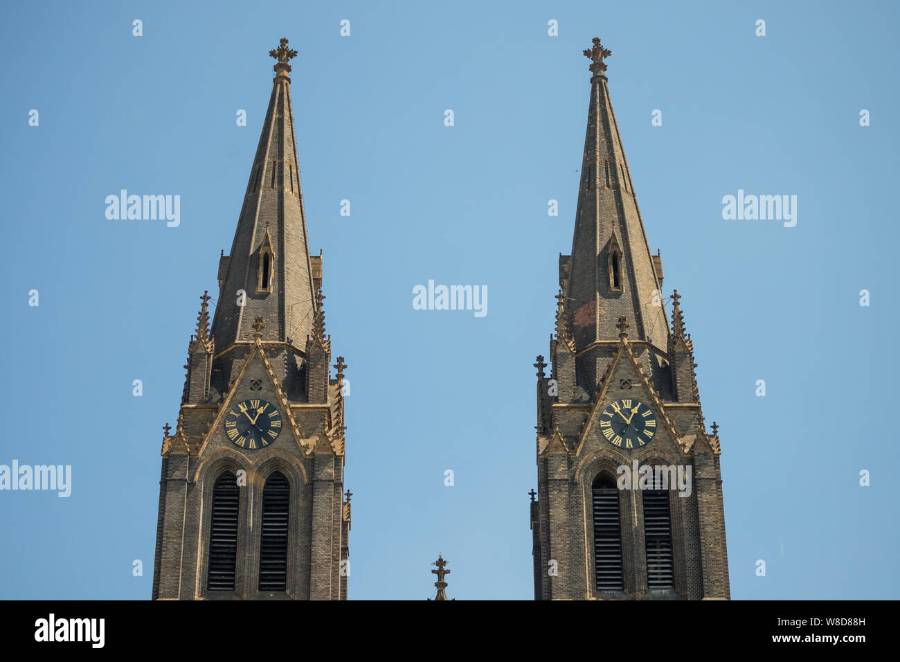 Two towers, Church of Saint Ludmila at Namesti miru or Peace Square ...