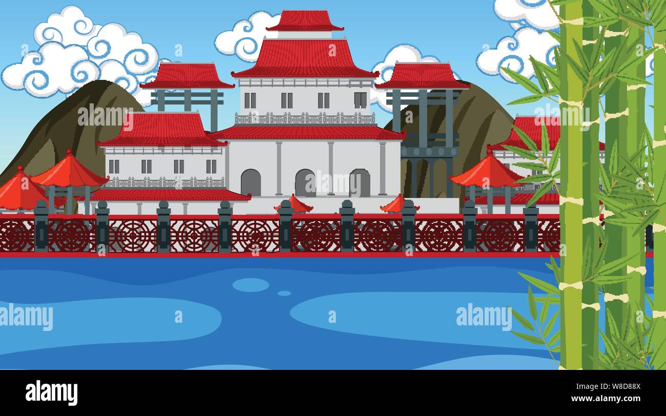 An outdoor scene with Asian castle illustration Stock Vector Image ...