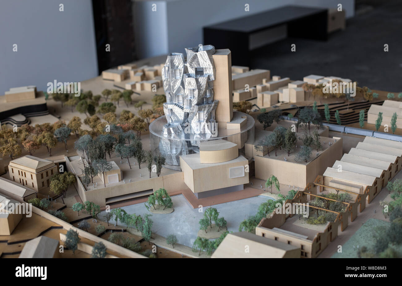 Arles, France - June 27, 2017: Model of final design of Luma Arles with ...