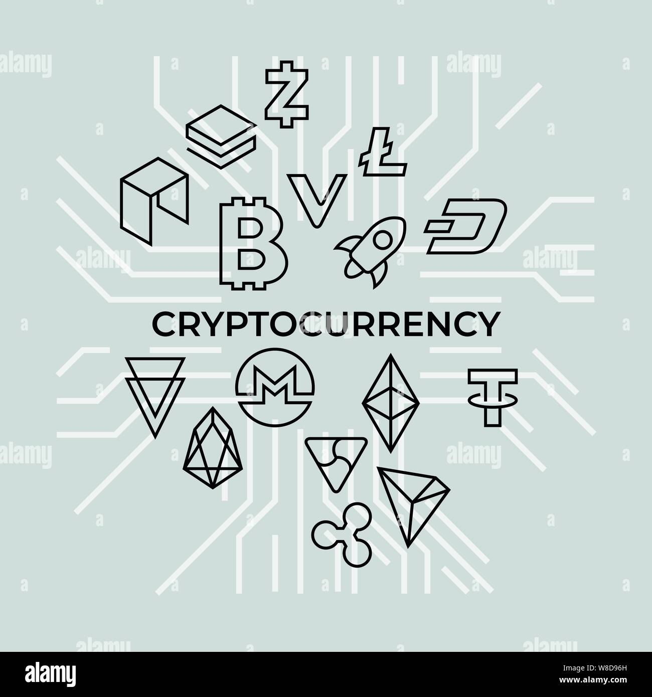 Crypto currency thin line silver background icons isolated vector illustration Stock Vector ...