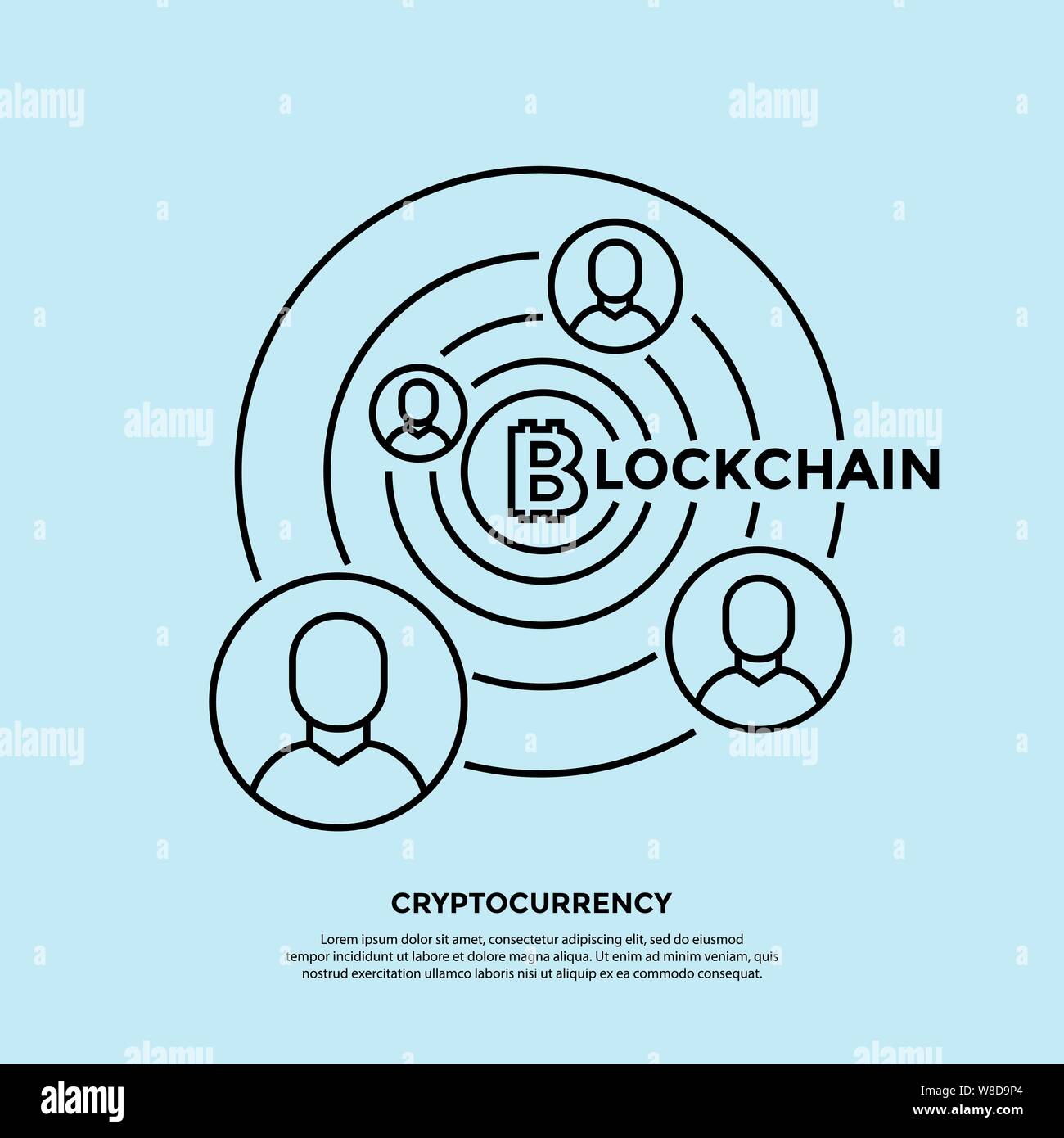 Bitcoin crypto currency blockchain thin line color background icons ...