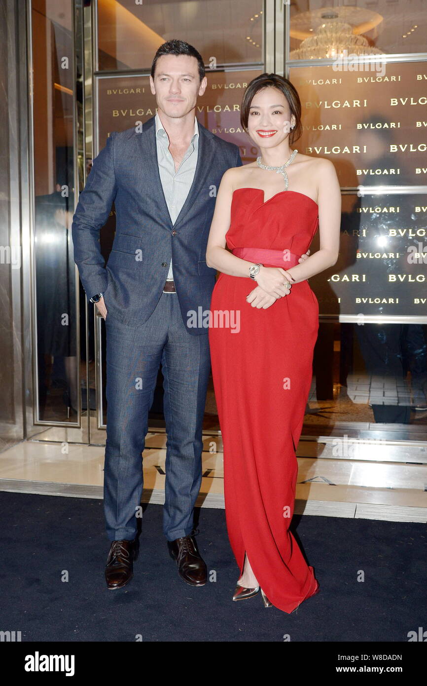 Taiwanese actress Shu Qi, right, and British actor Luke Evans pose at ...