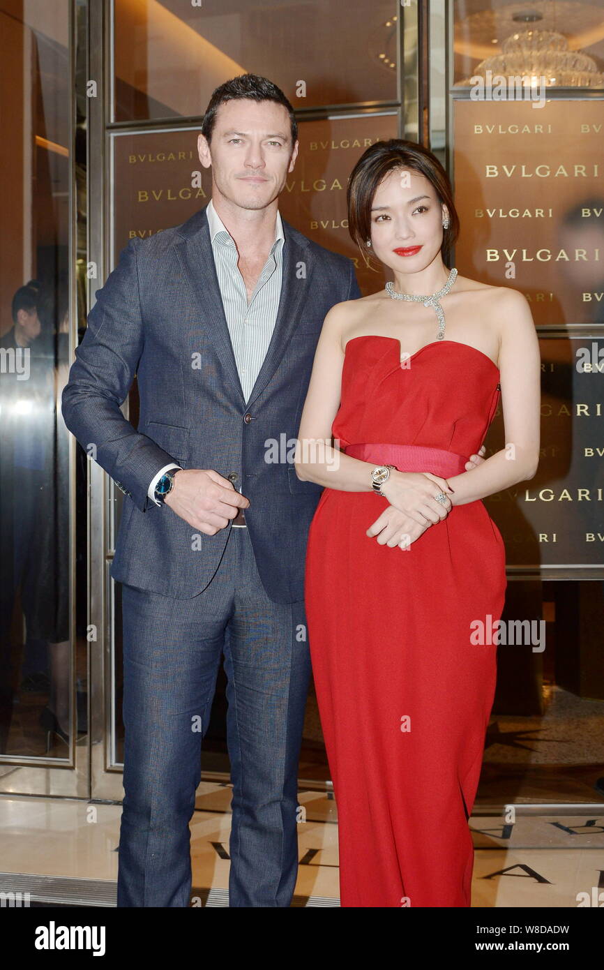 Taiwanese actress Shu Qi, right, and British actor Luke Evans pose at ...