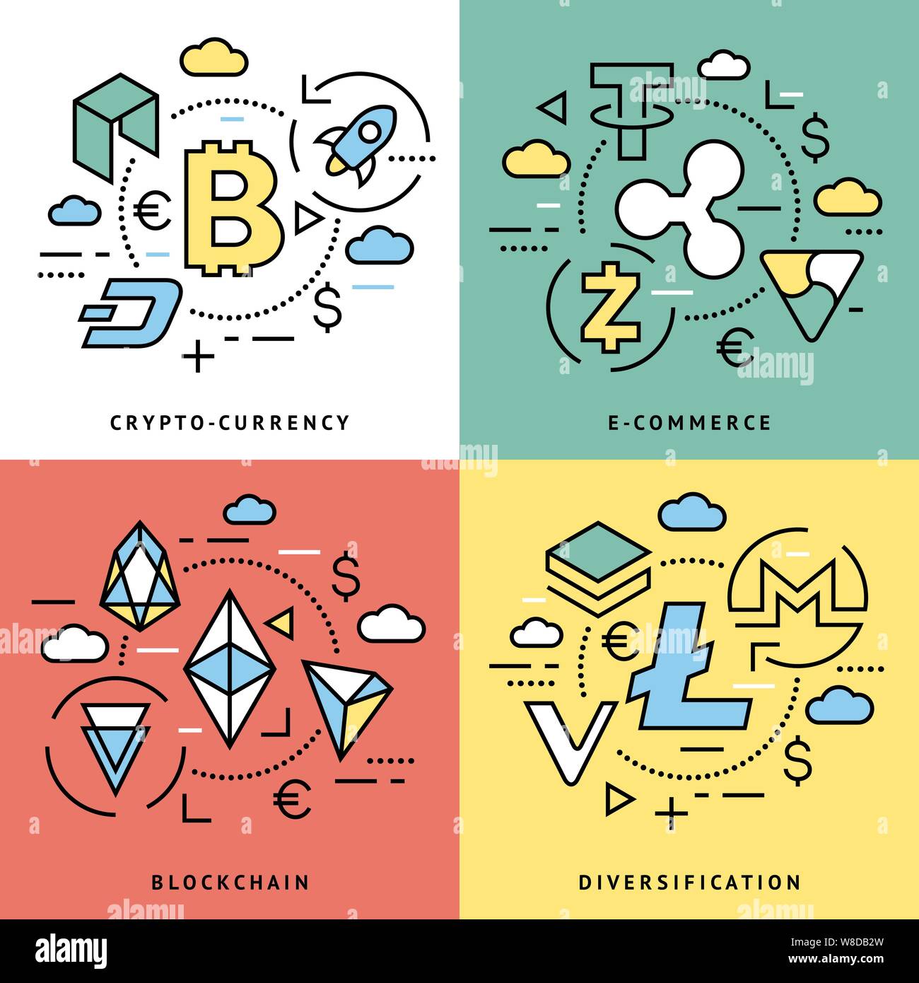 Crypto currency thin line color background icons isolated vector illustration Stock Vector Image ...