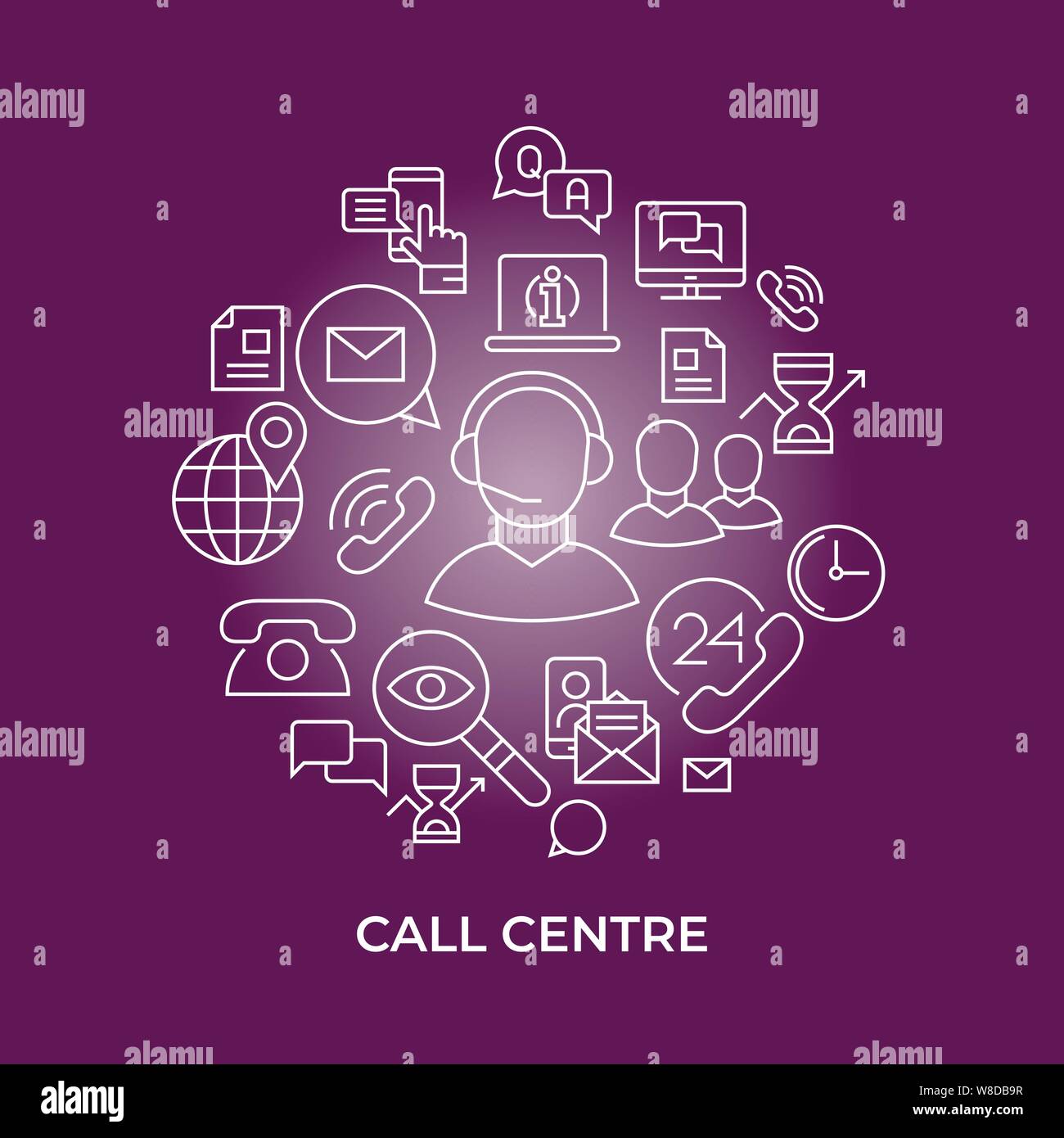 customer service, call centre line flat art vector background ...