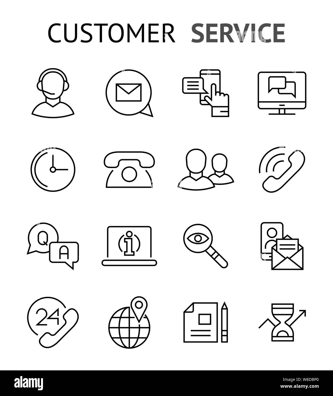 customer service, call centre line flat art vector background ...