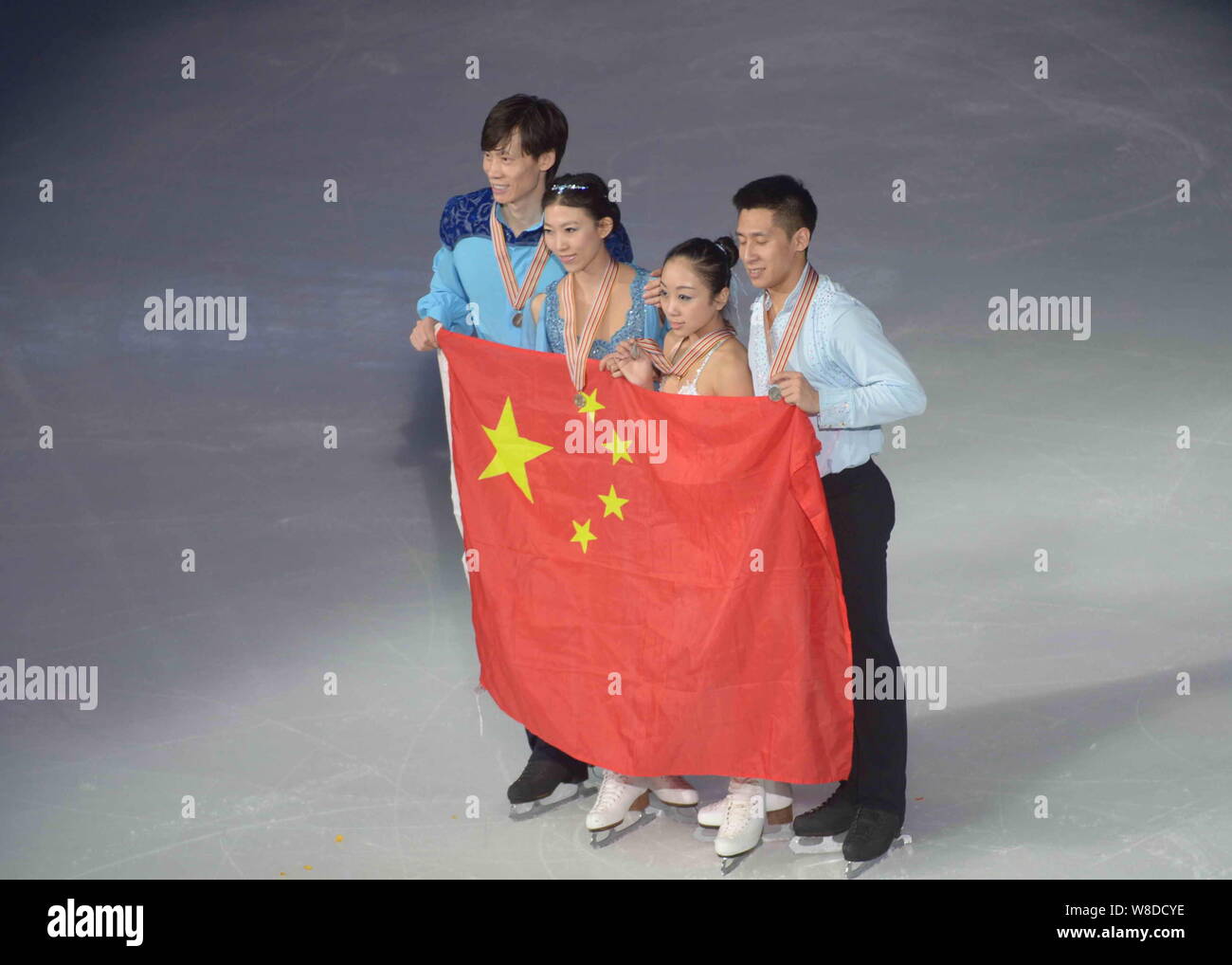 (From left) Second runner-up Tong Jian and Pang Qing of China, runner ...
