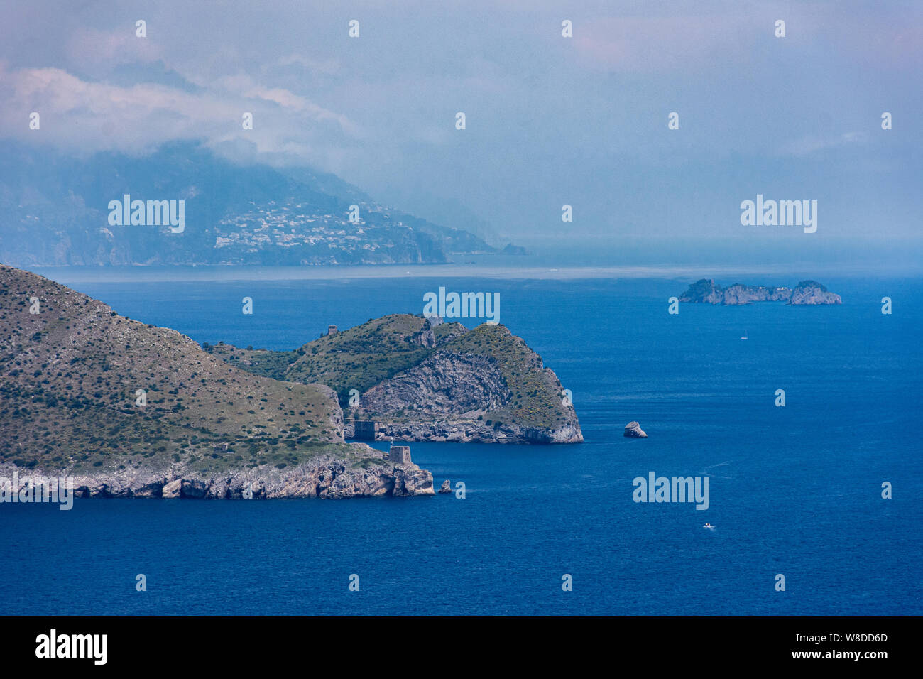 Italy, Capri, view of the splendid blue sea from the top of the island ...