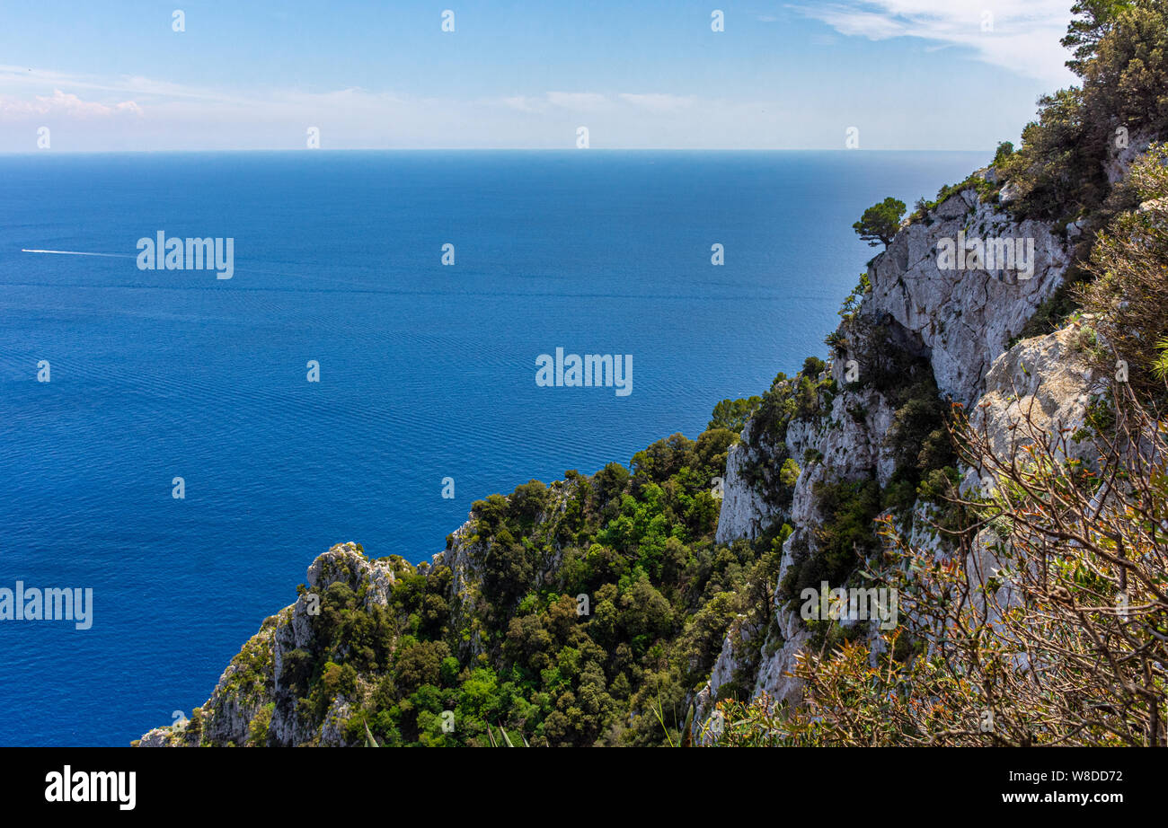 Italy, Capri, view of the splendid blue sea from the top of the island ...
