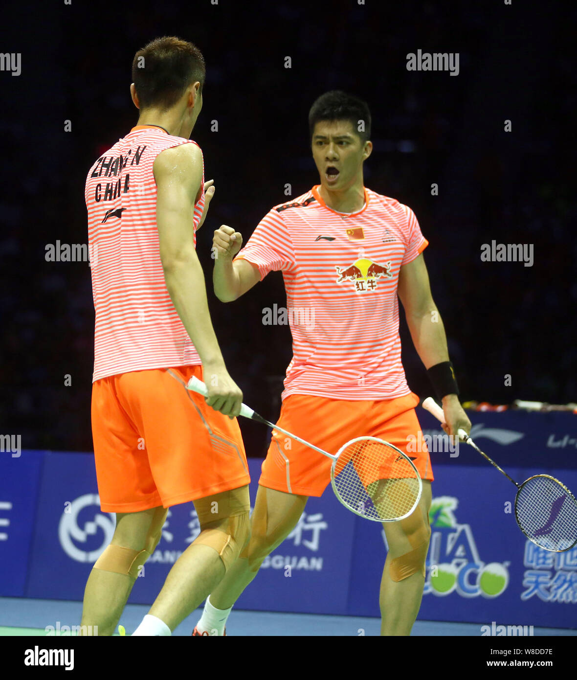 Fu Haifeng, right, and Zhang Nan of China celebrate after defeating ...