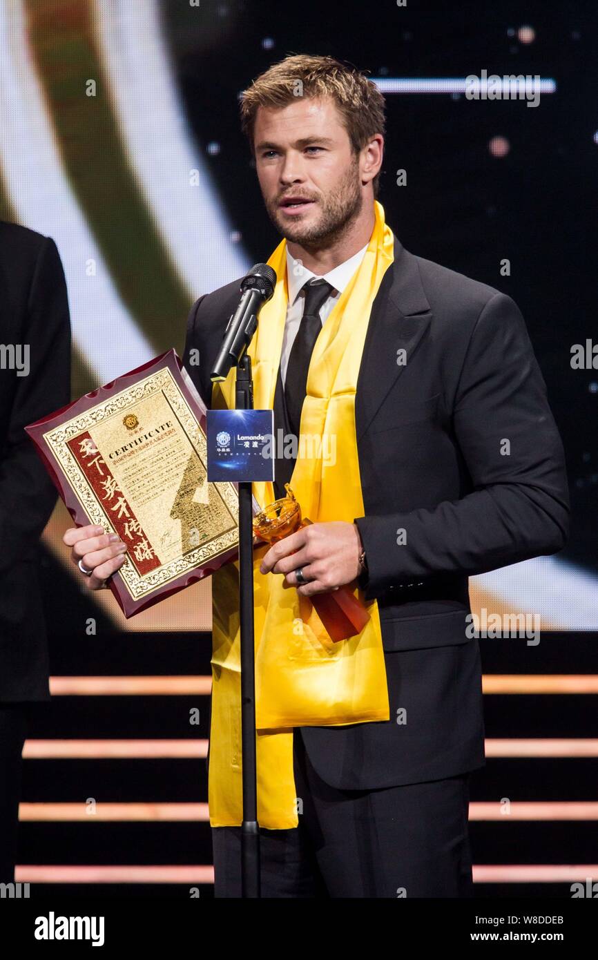 In this handout image, Australian actor Chris Hemsworth speaks during ...