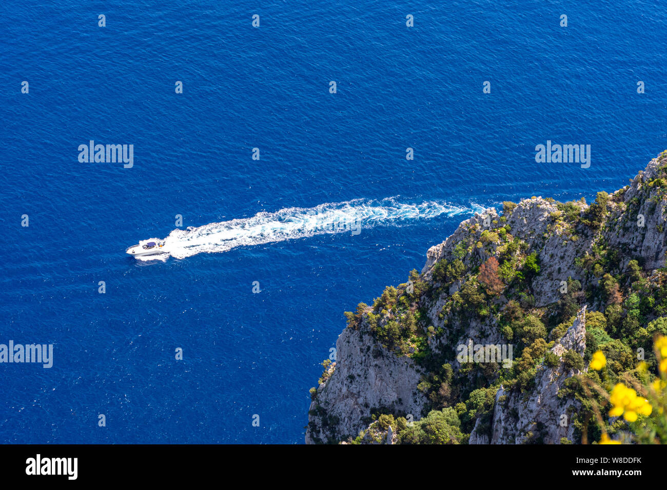 Italy, Capri, view of the splendid blue sea from the top of the island ...