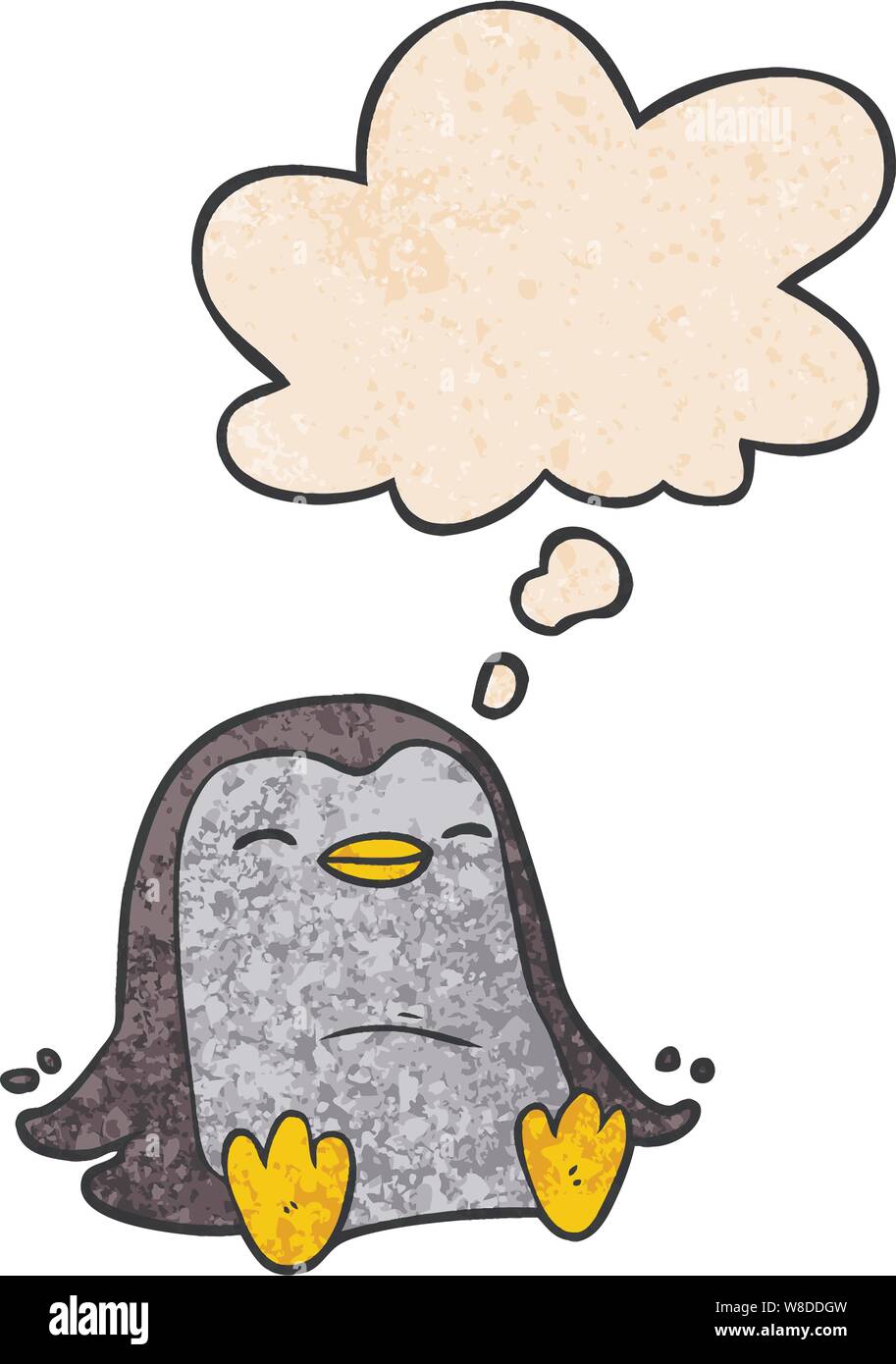 cartoon penguin with thought bubble in grunge texture style Stock ...