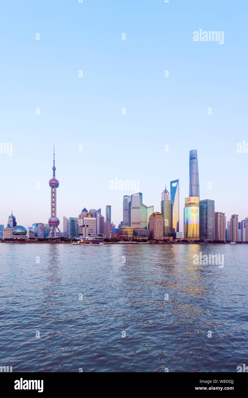View of the Shanghai Tower, right tallest, the Oriental Pearl TV Tower ...