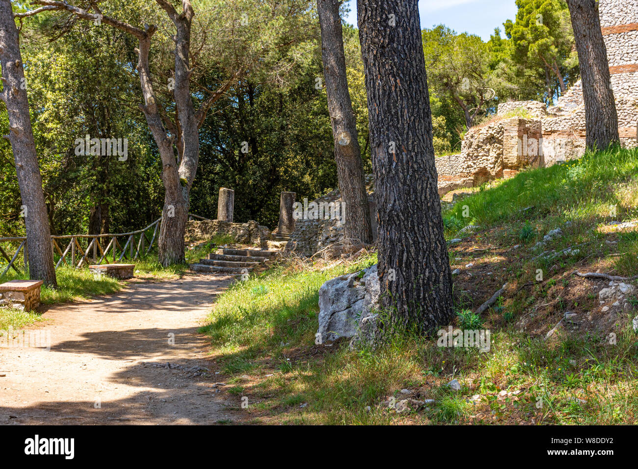 Italy, Capri, view and details of the archaeological remains of the ...