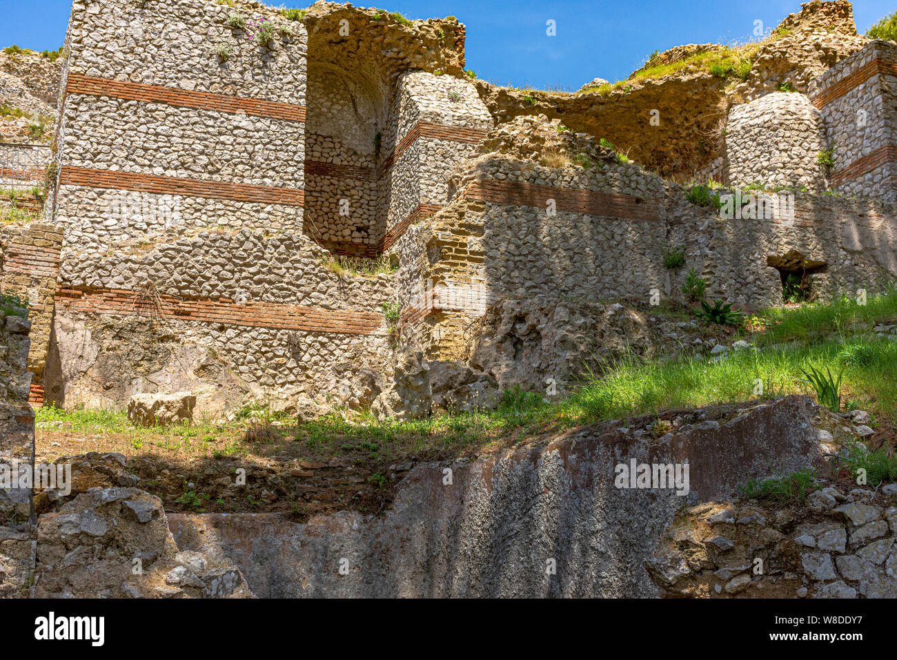 Italy, Capri, view and details of the archaeological remains of the ...