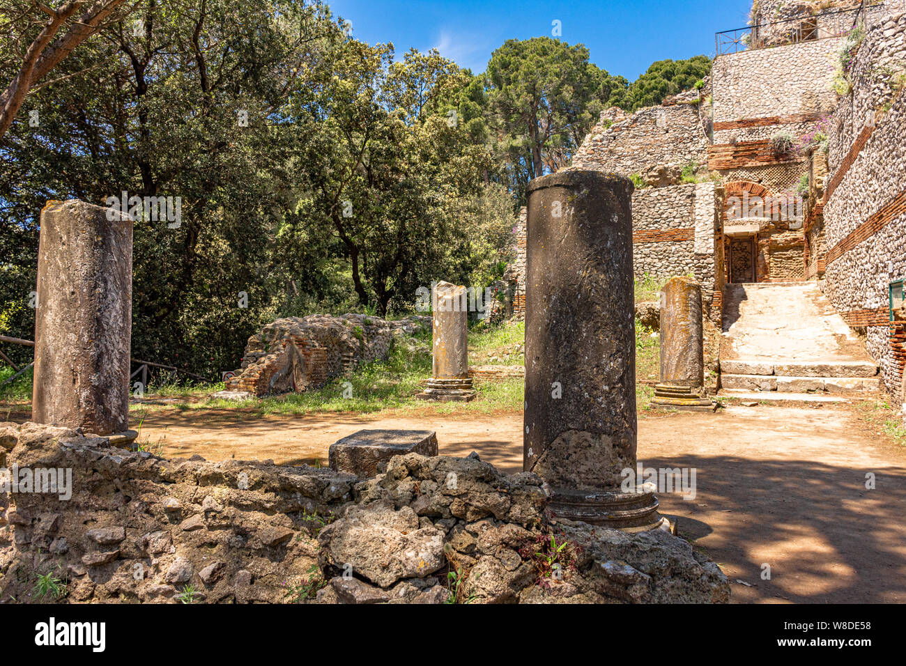 Italy, Capri, view and details of the archaeological remains of the ...