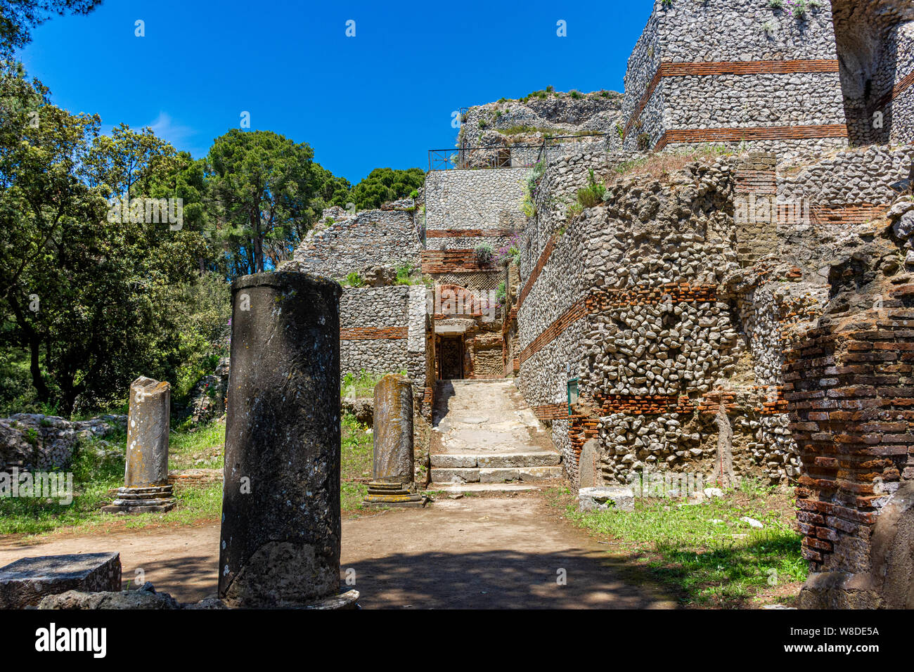 Italy, Capri, view and details of the archaeological remains of the ...