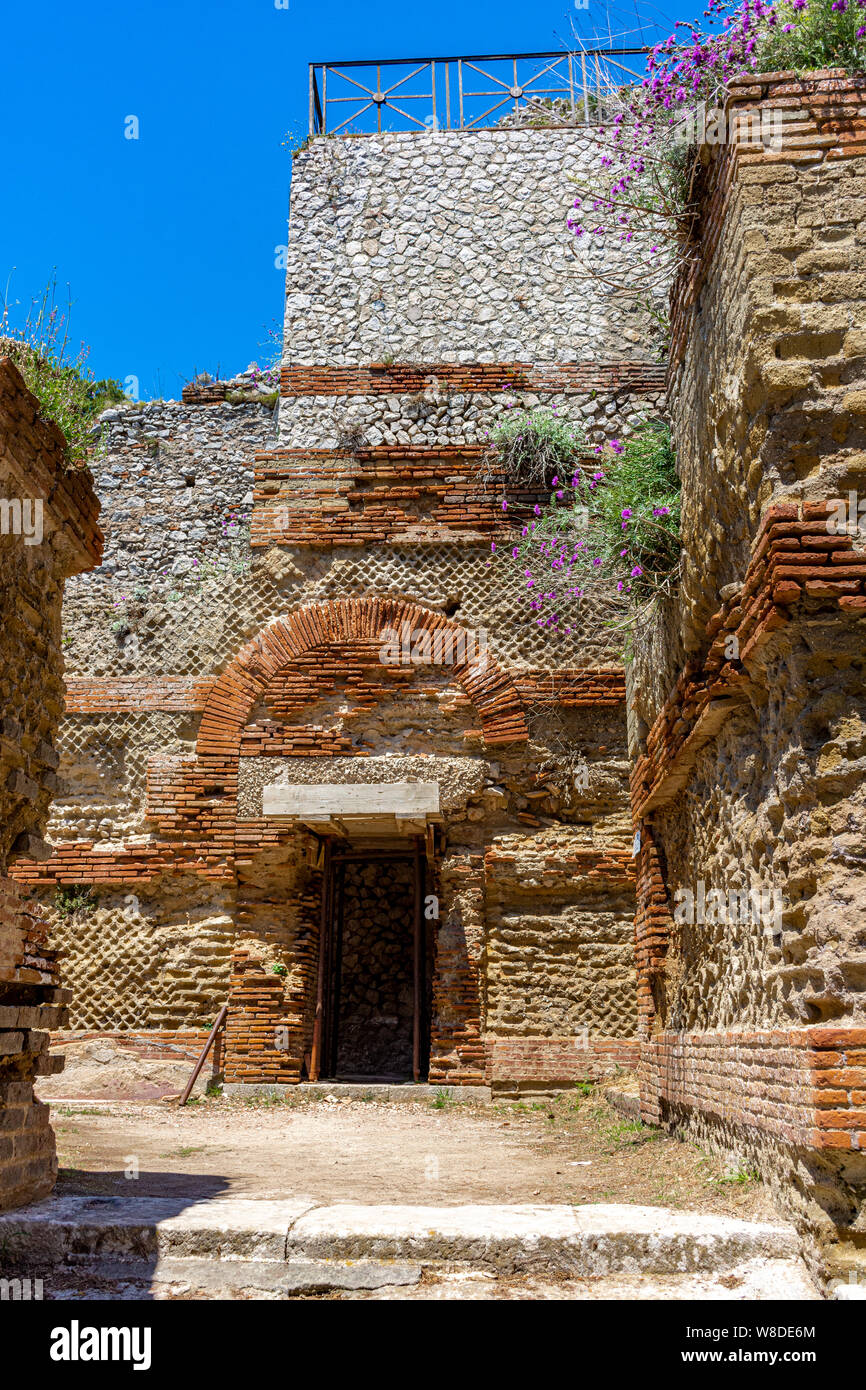 Italy, Capri, view and details of the archaeological remains of the ...