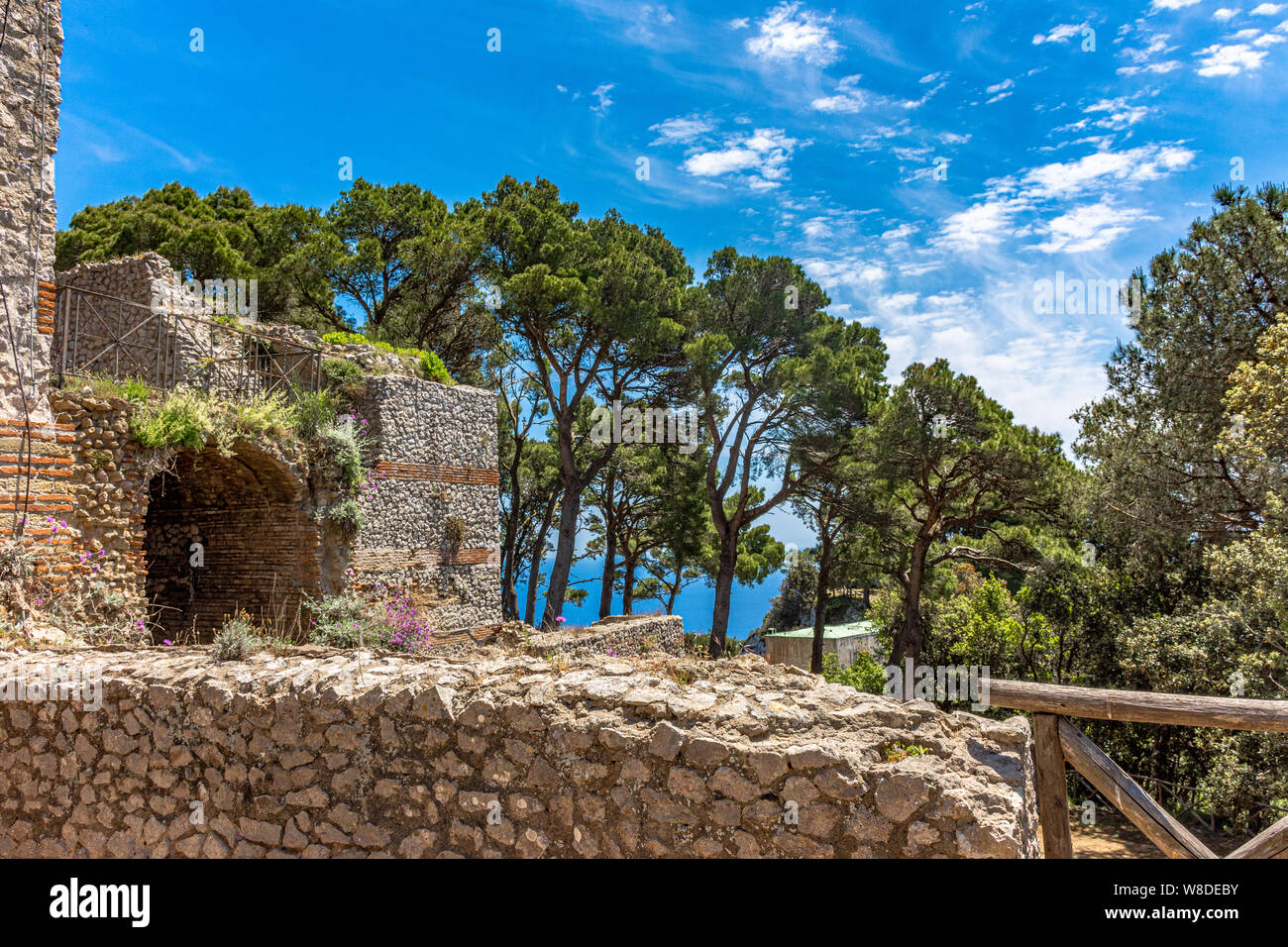 Italy, Capri, view and details of the archaeological remains of the ...
