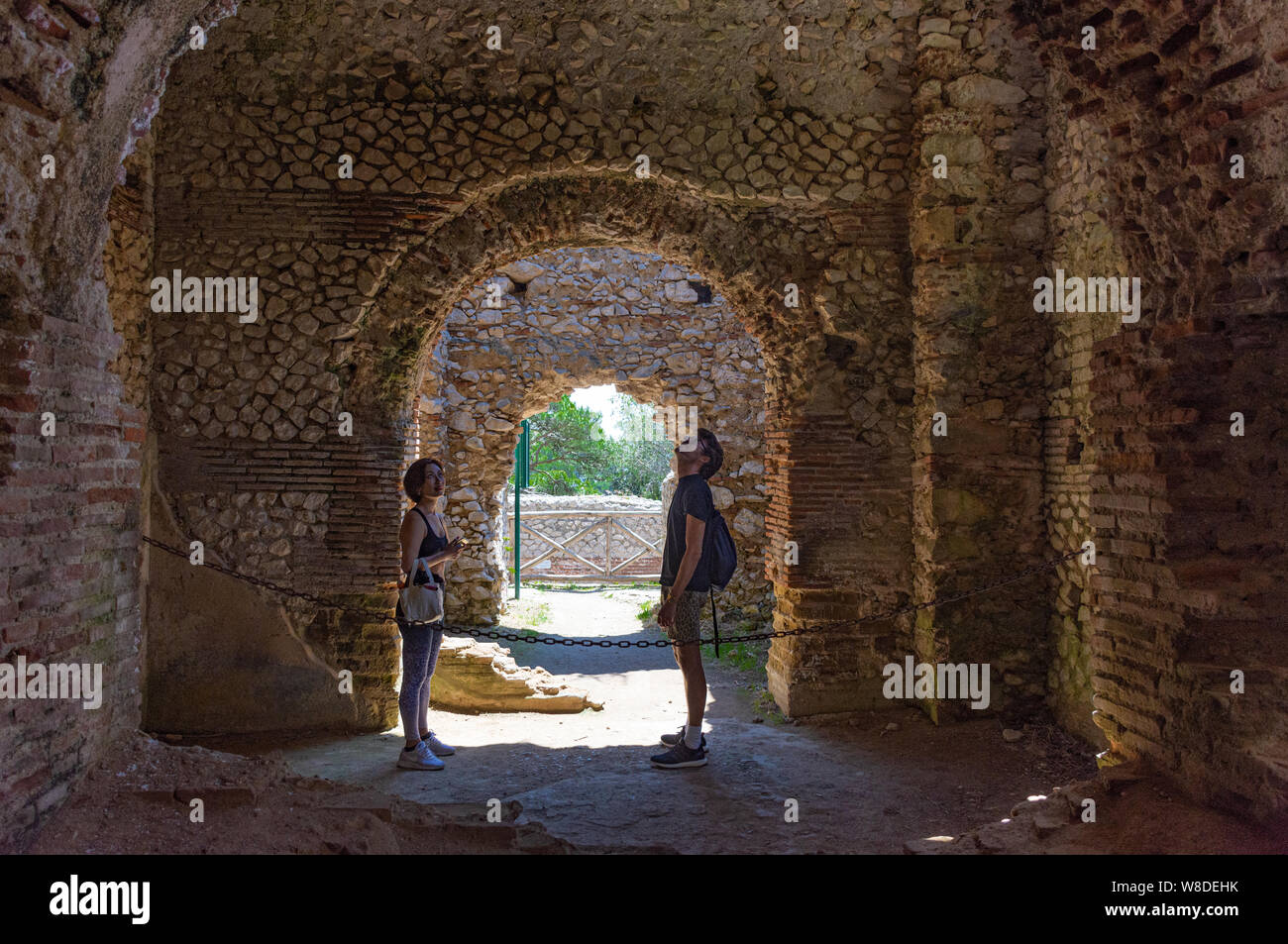 Italy, Capri, view and details of the archaeological remains of the ...