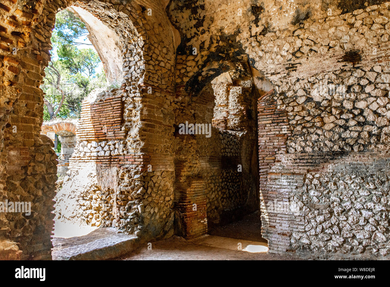 Italy, Capri, view and details of the archaeological remains of the ...