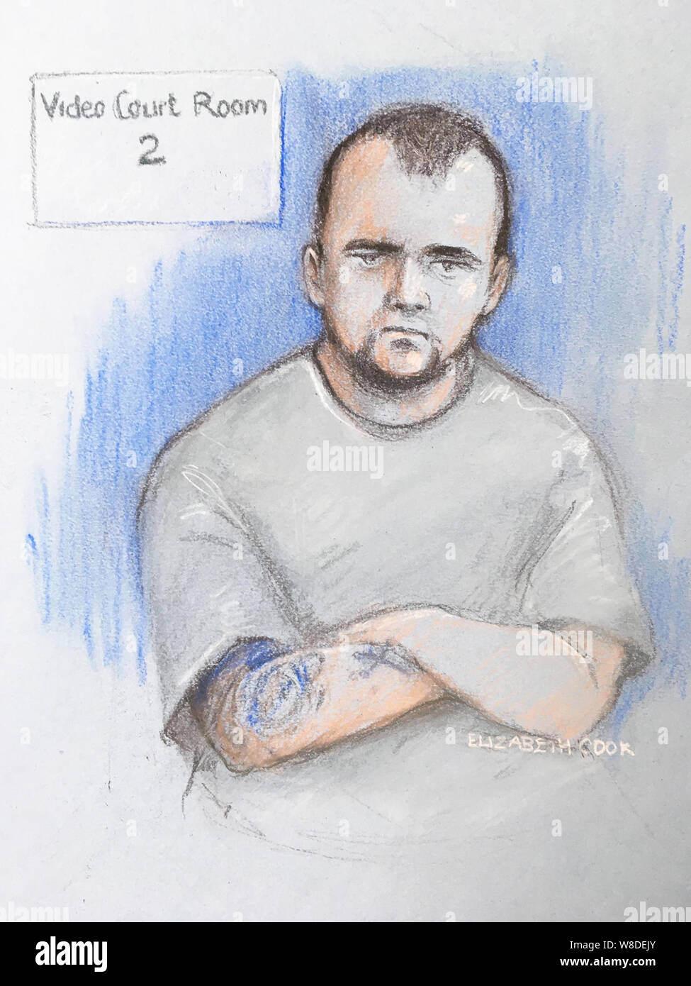Court artist sketch by Elizabeth Cook of Reece Dempster appearing at ...