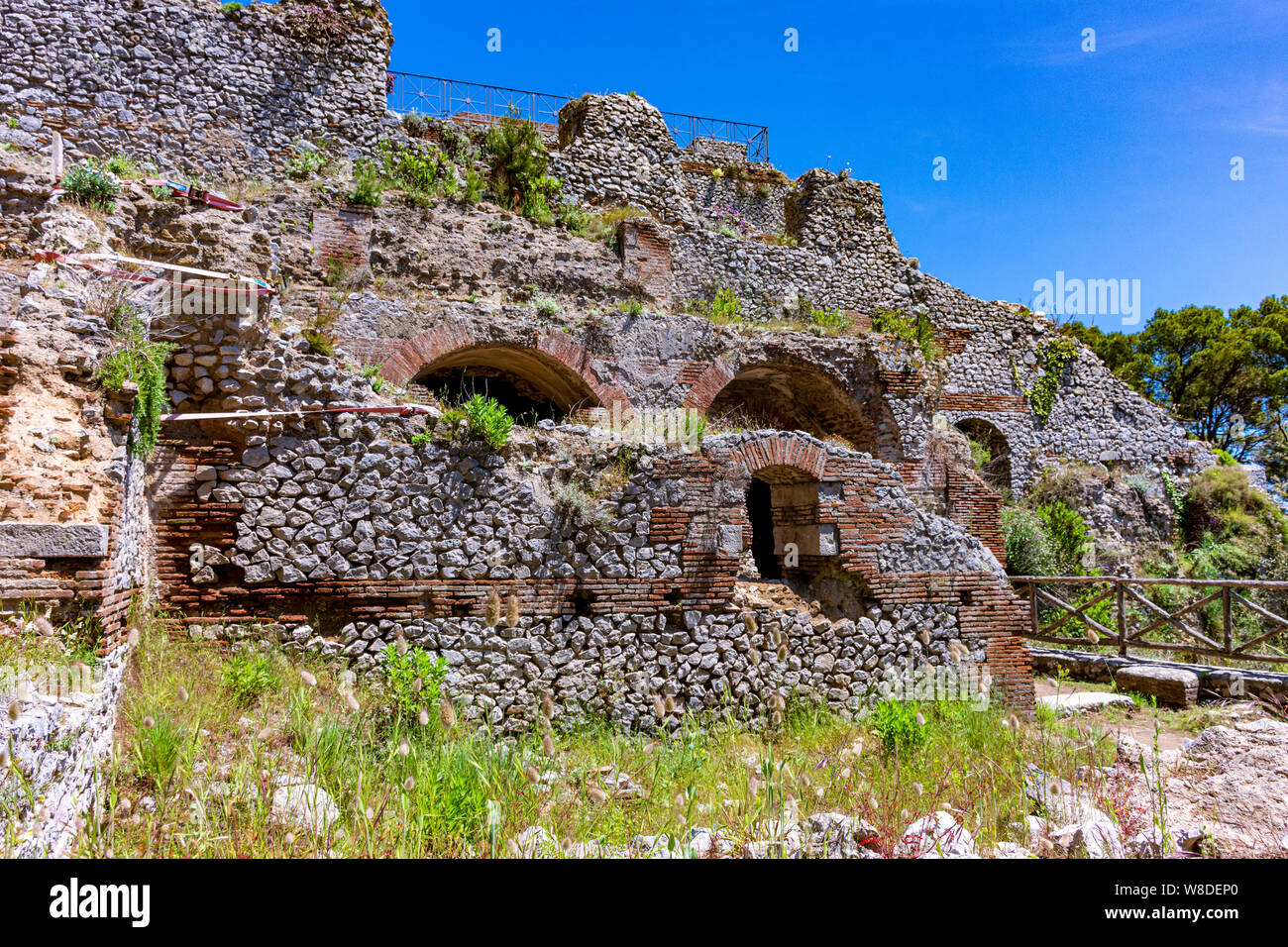 Italy, Capri, view and details of the archaeological remains of the ...