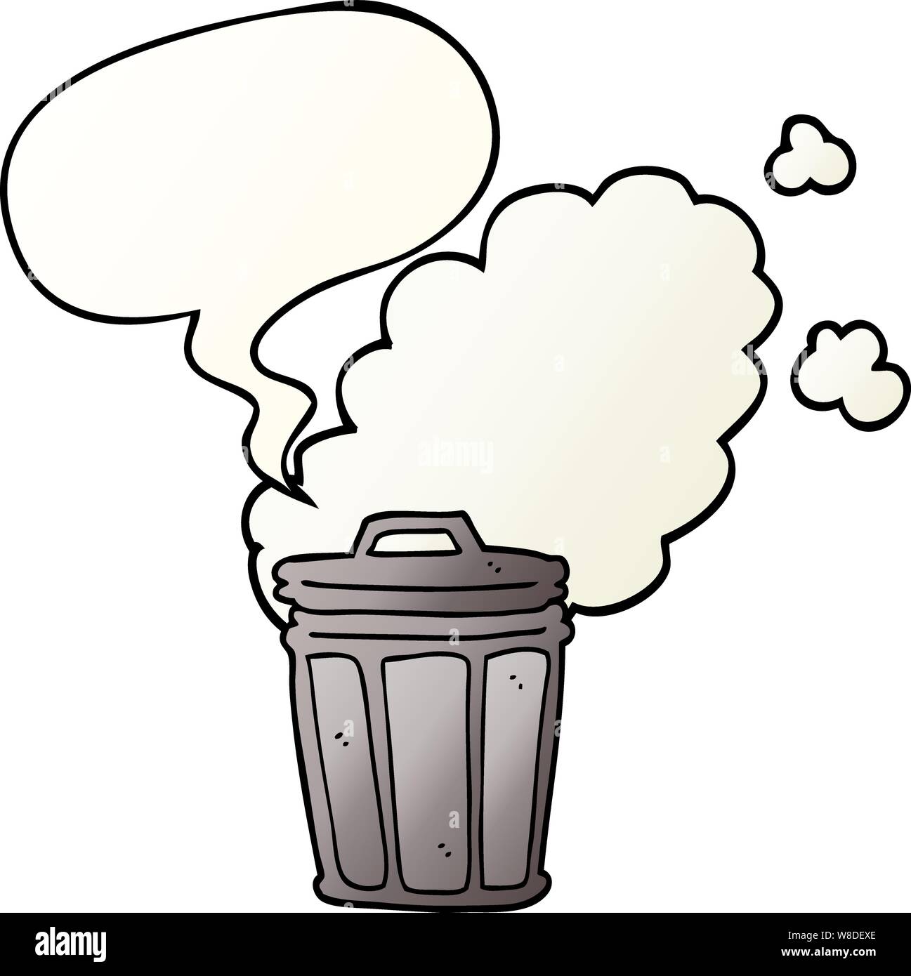 cartoon stinky garbage can with speech bubble in smooth gradient style ...