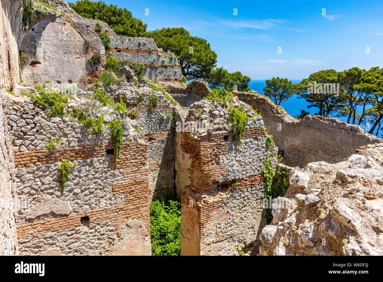 Italy, Capri, view and details of the archaeological remains of the ...