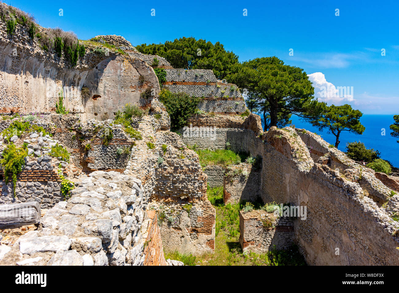 Italy, Capri, view and details of the archaeological remains of the ...