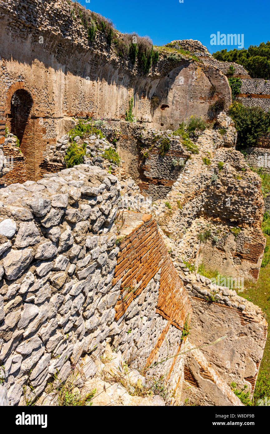 Italy, Capri, view and details of the archaeological remains of the ...