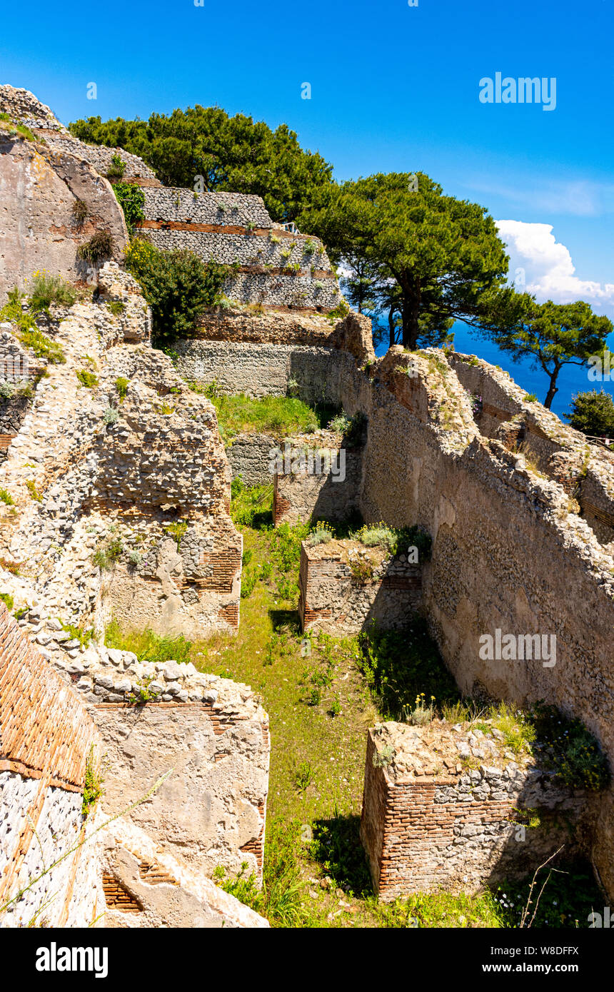 Italy, Capri, view and details of the archaeological remains of the ...