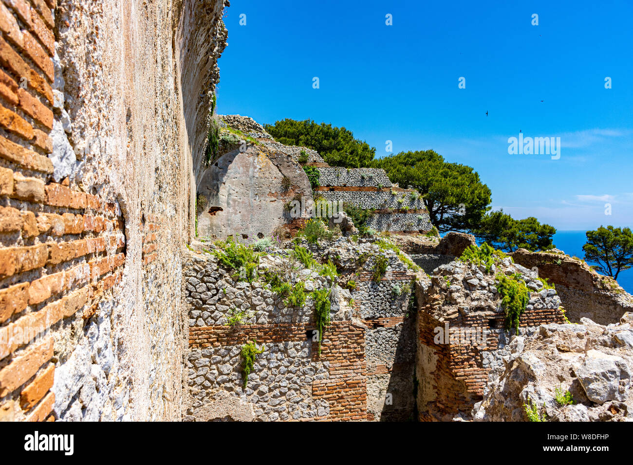 Italy, Capri, view and details of the archaeological remains of the ...
