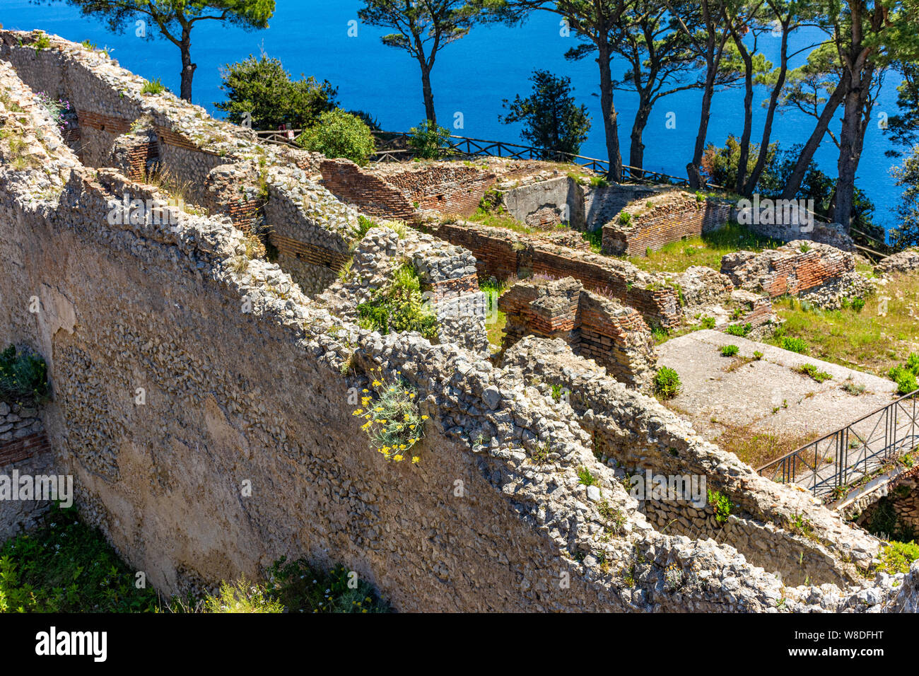Italy, Capri, view and details of the archaeological remains of the ...