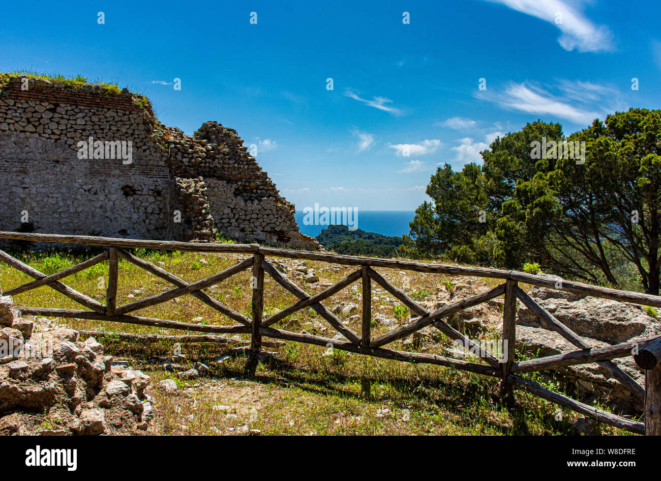 Italy, Capri, view and details of the archaeological remains of the ...