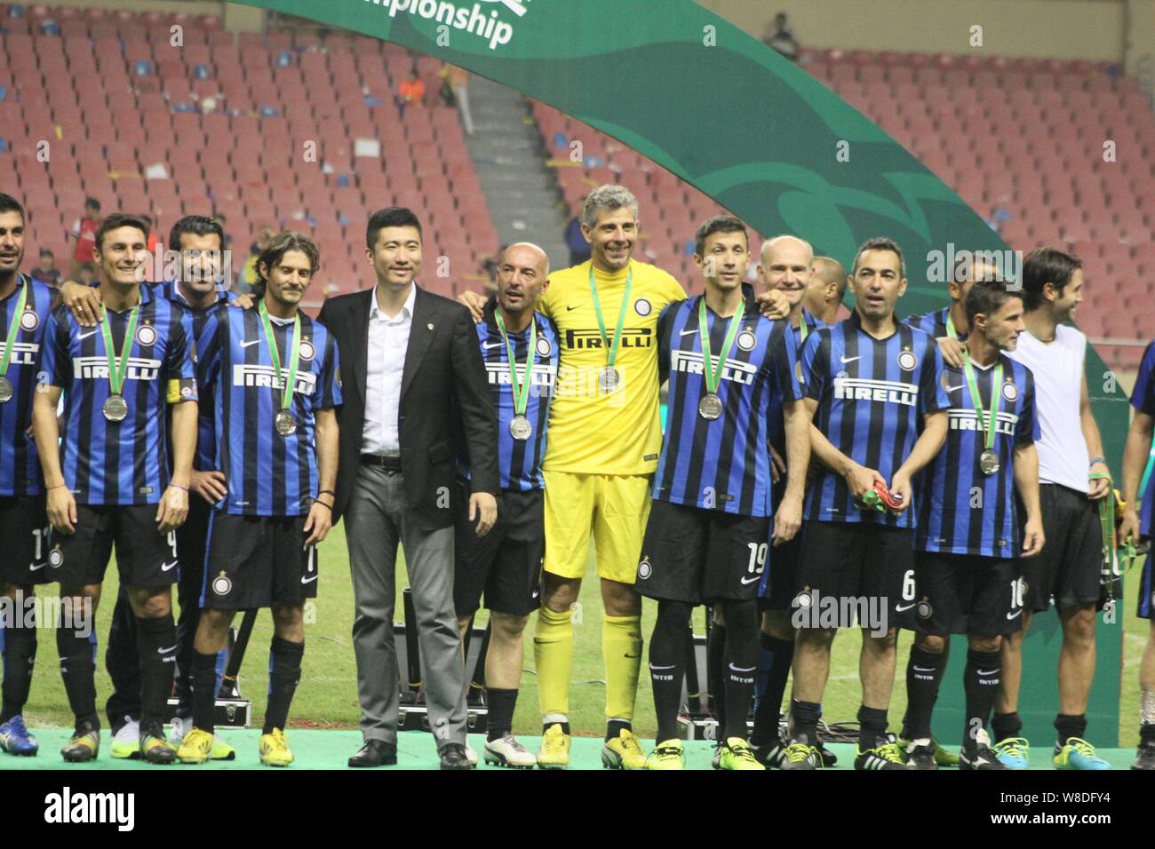 Italian football star Javier Zanetti of Inter Milan Legends, second ...