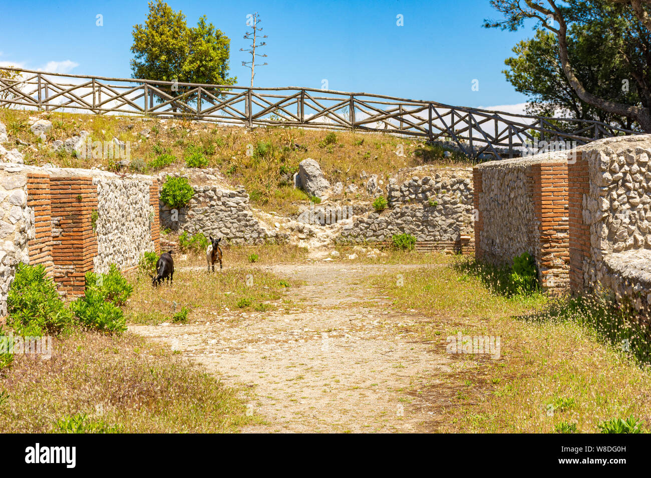 Italy, Capri, view and details of the archaeological remains of the ...
