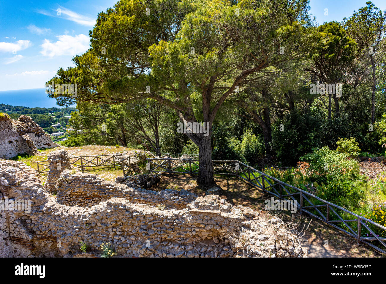 Italy, Capri, view and details of the archaeological remains of the ...